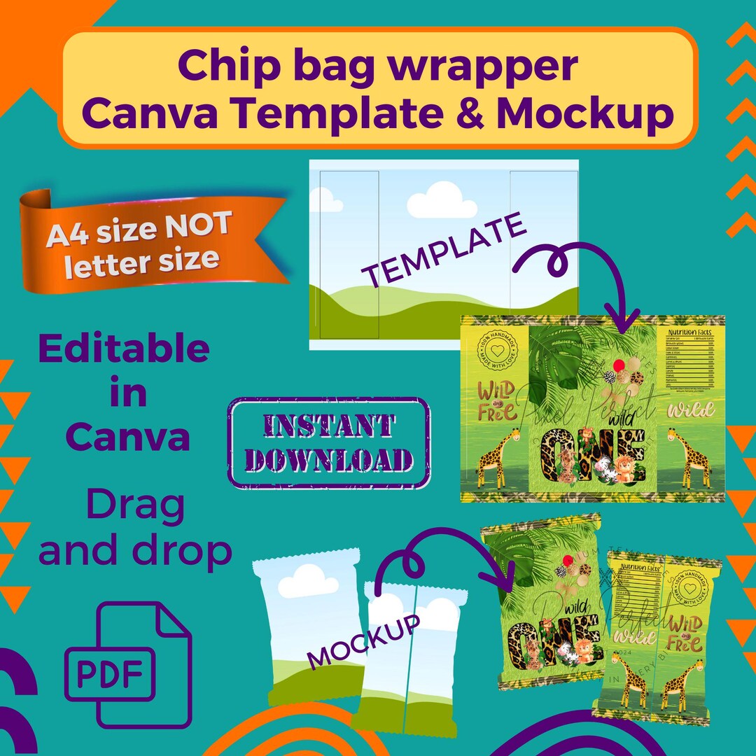 A4 Chip Bag Template: Editable Canva Frame, DIY Snack Wrap (digital ...