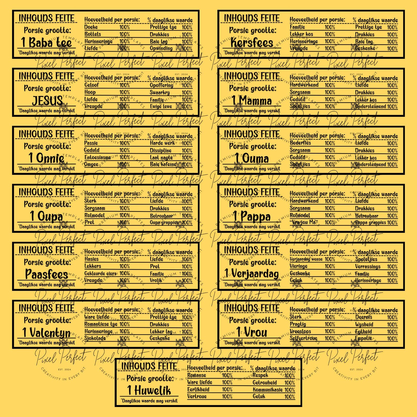 Afrikaans Nutrition Facts Label Designs: PNG, SVG (digital Download) - Etsy