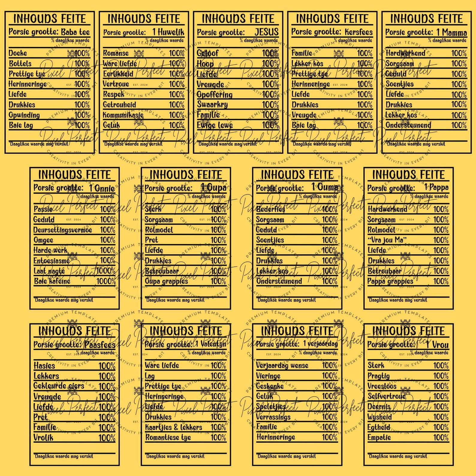 Afrikaans Nutrition Facts Label Designs: PNG, SVG (digital Download) - Etsy