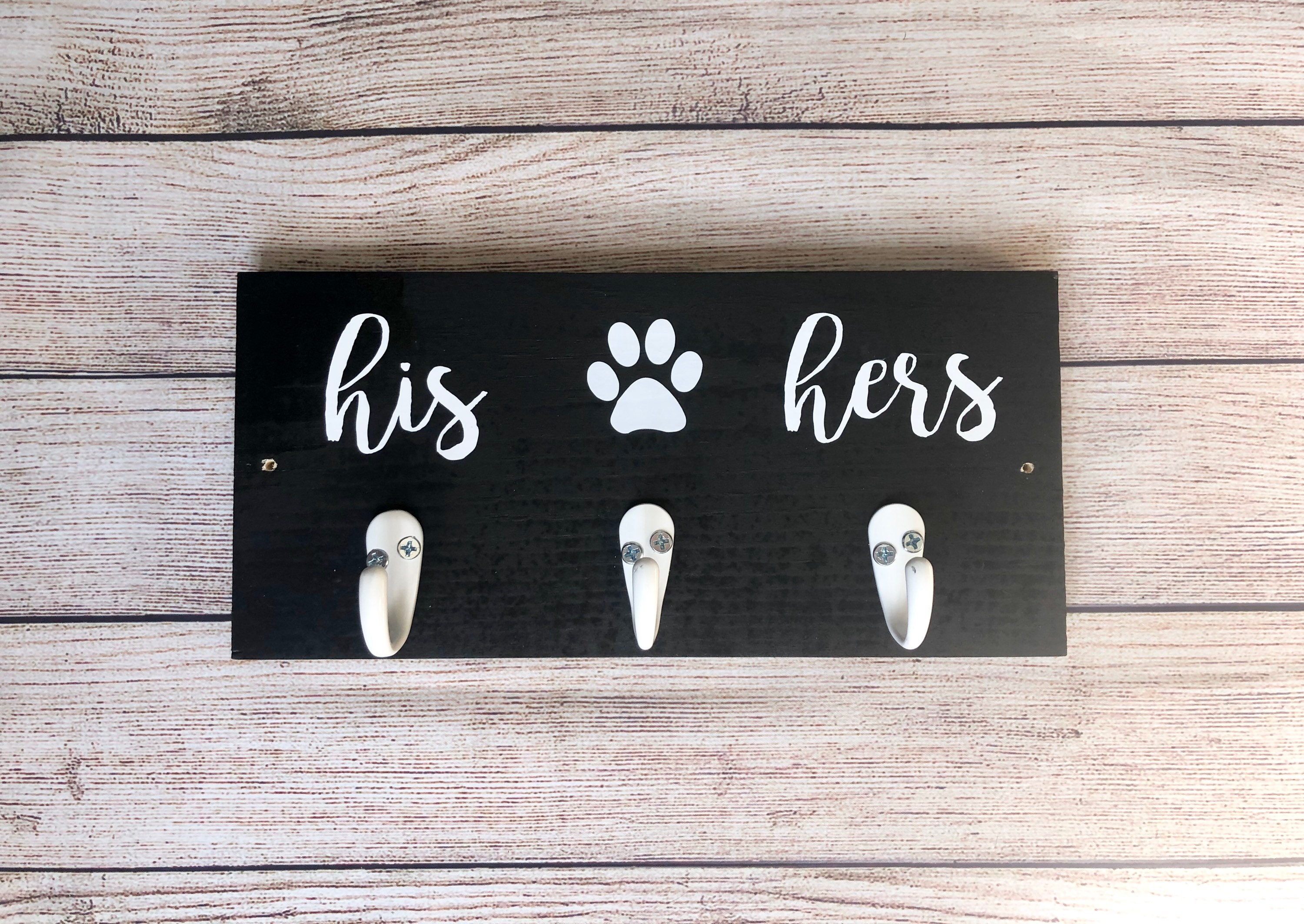 His & Hers Paw Print Key Holder / Entryway Key Hook / Leash and Collar ...