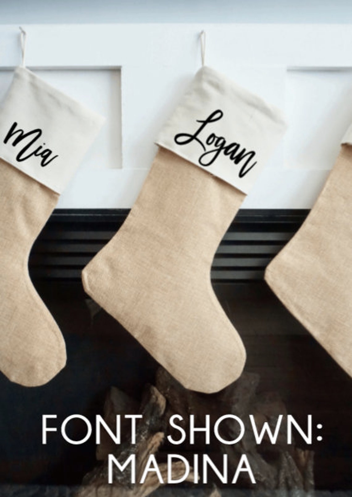 Personalized Burlap Christmas Stockings / Jute Christmas Farmhouse ...