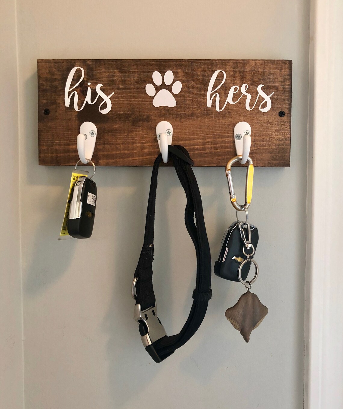 His & Hers Paw Print Key Holder / Entryway Key Hook / Leash and Collar ...