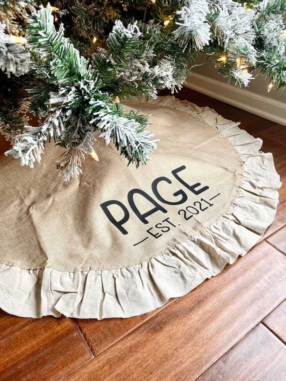 Personalized Jute Burlap Tree Skirt / Beige Tree Skirt / | Etsy