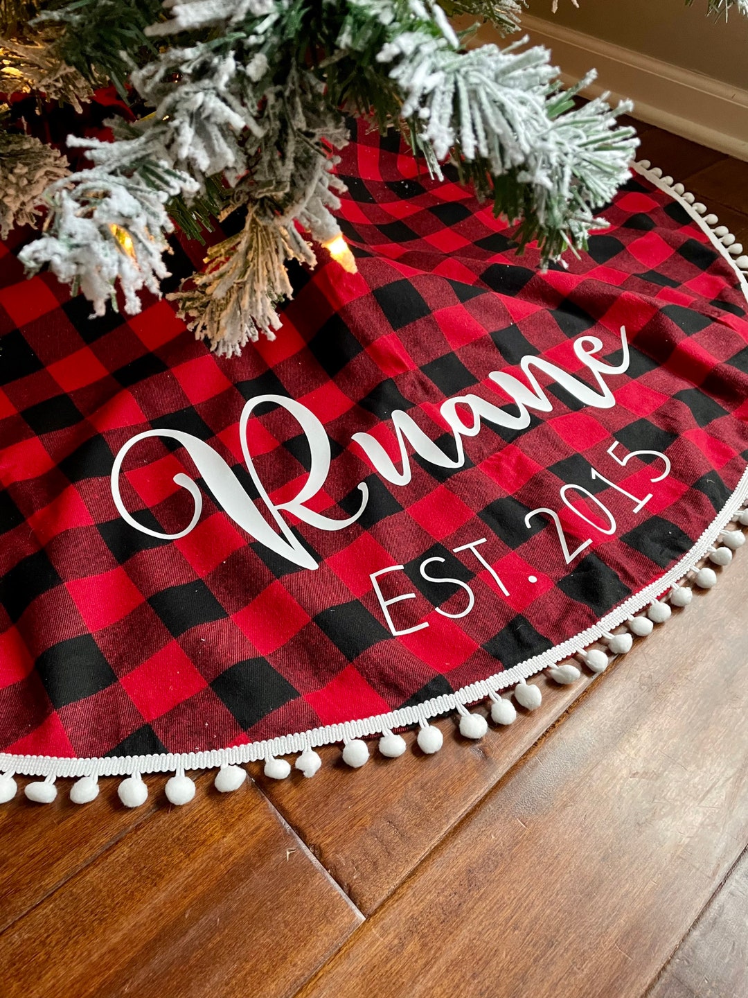Personalized Buffalo Plaid Tree Skirt / Red & Black Checkered Tree ...
