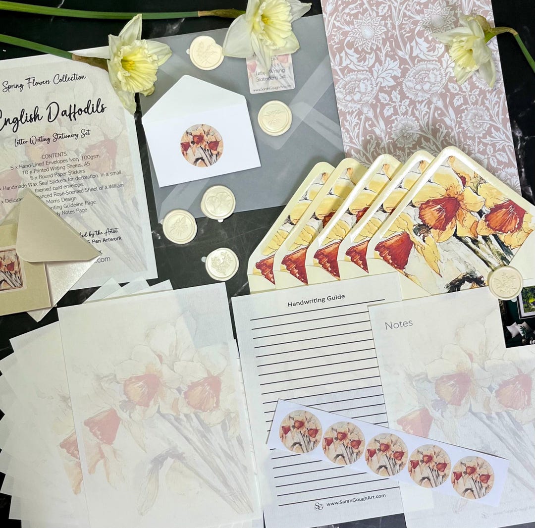 English Spring Daffodils Letter Writing Paper Set Handmade Gift Vintage ...