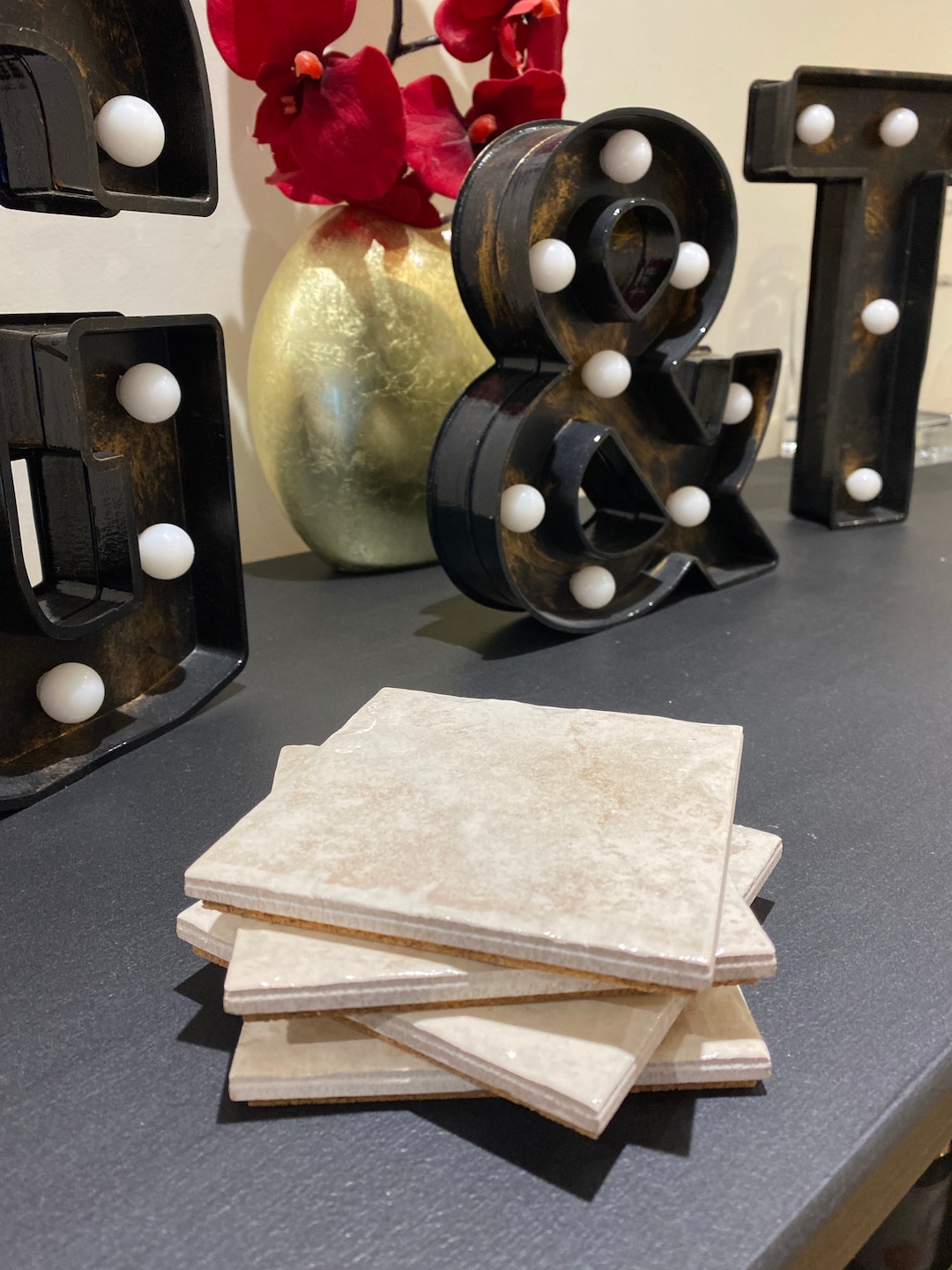 Rustic Plain Natural Ceramic Stone Coasters X 4 With Cork Backing - Etsy