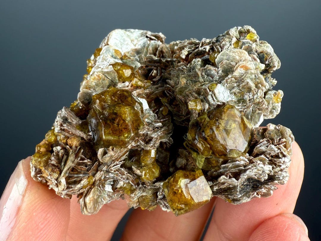 Beautiful Piece! Green Andradite Garnet With Muscovite Specimen - Etsy