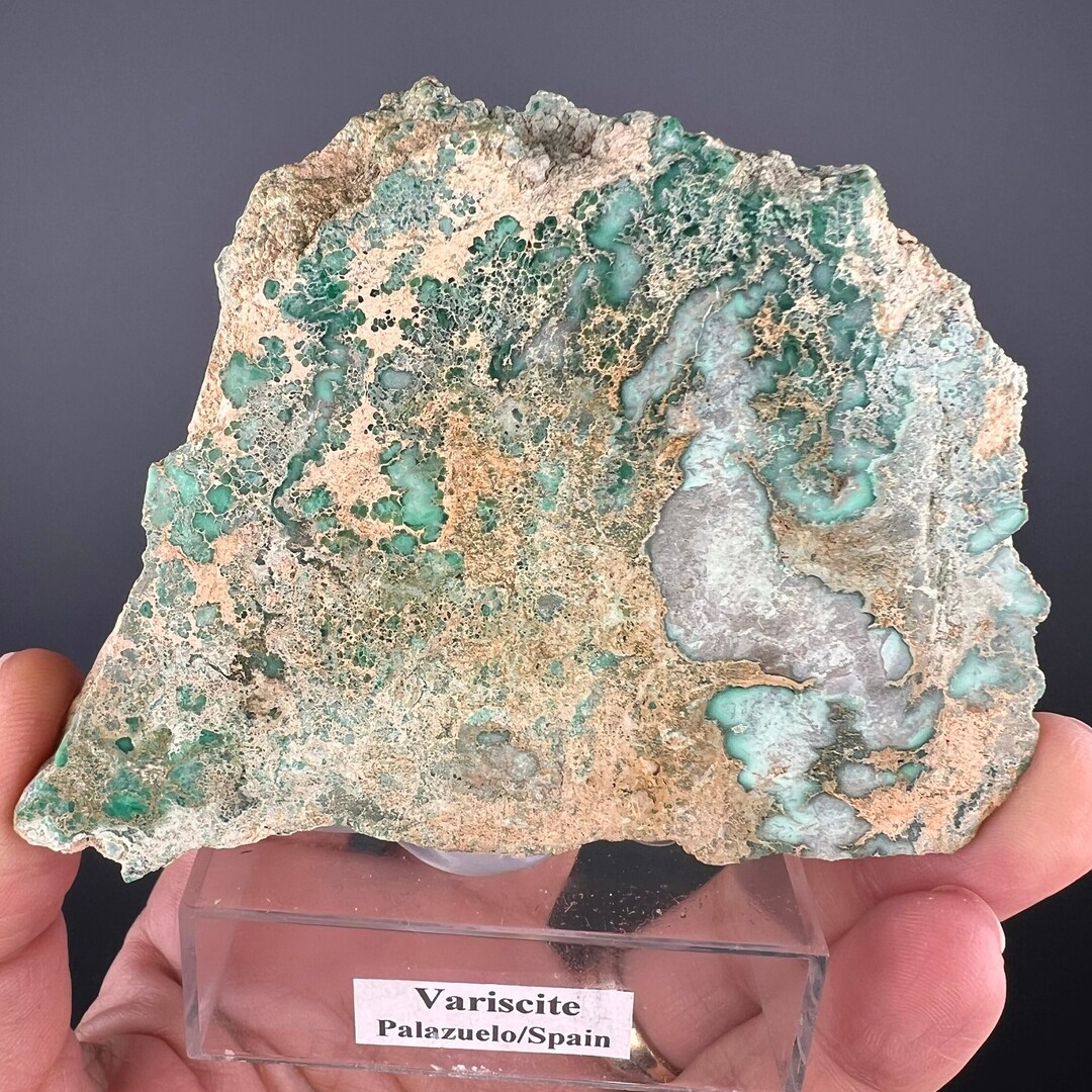 Green Variscite Specimen With Stand, Front Side Polished With Natural ...