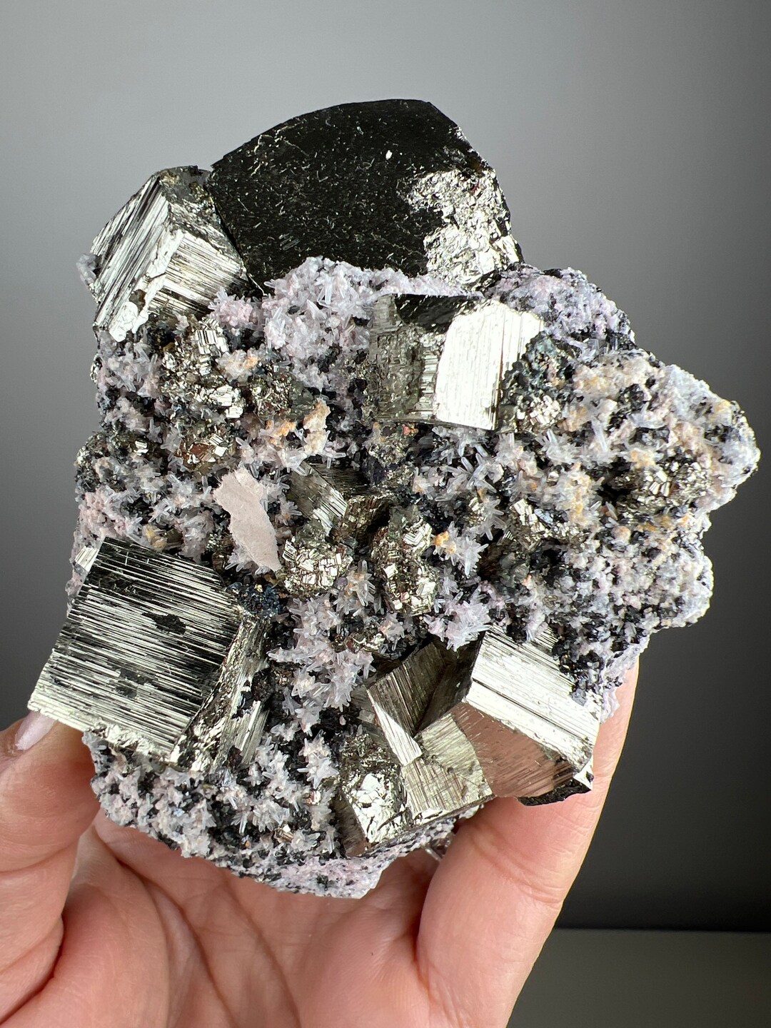 Incredible Combo Pink Rhodochrosite With Pyrite Specimen - Etsy