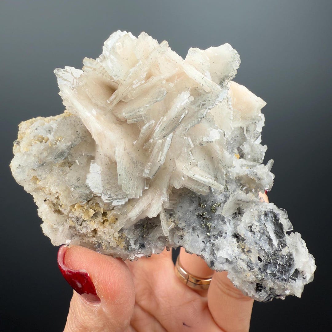 New! Bladed Soft Pink Barite With Metallic Galena Specimen - Etsy