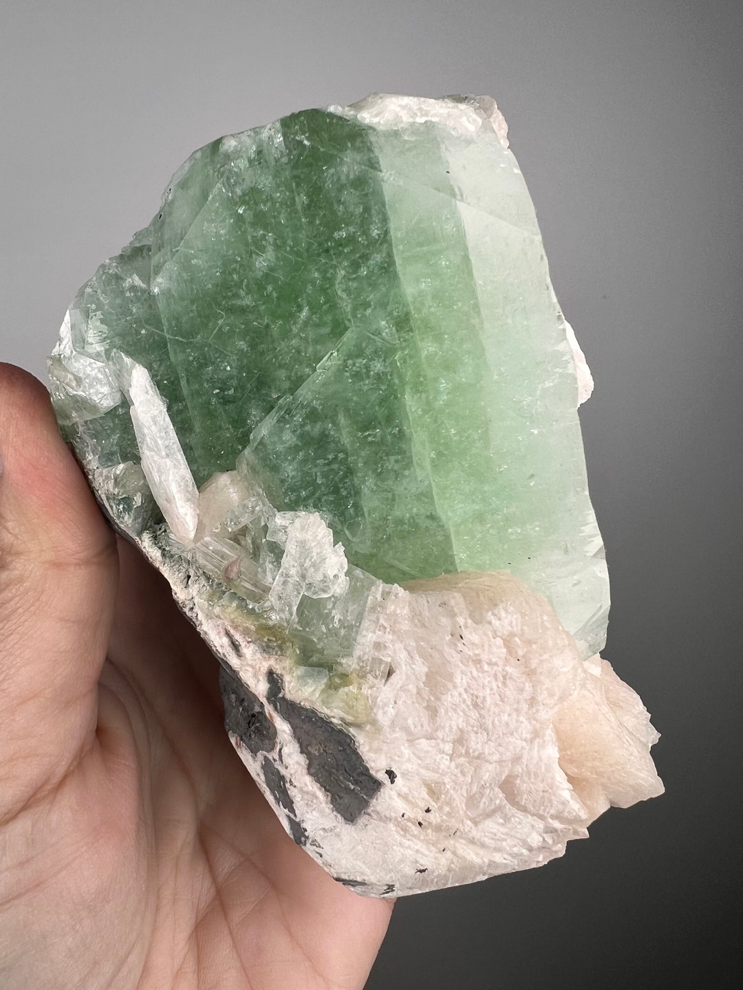 Cubic Green Apophyllite Crystal on White Chalcedony Specimen - Etsy
