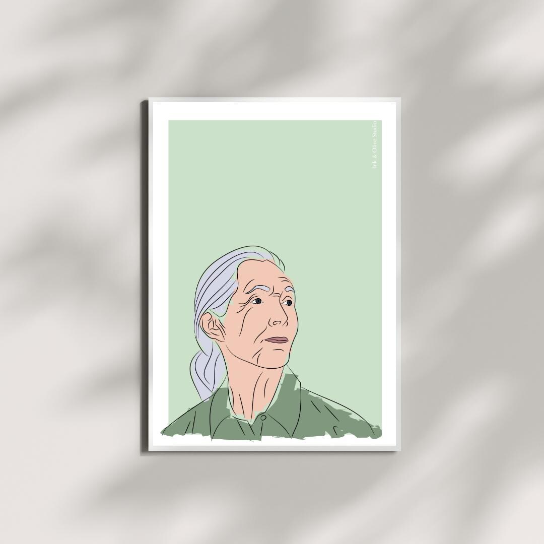 Jane Goodall Portrait - Feminist Icon Wall Art - Minimalist Female ...