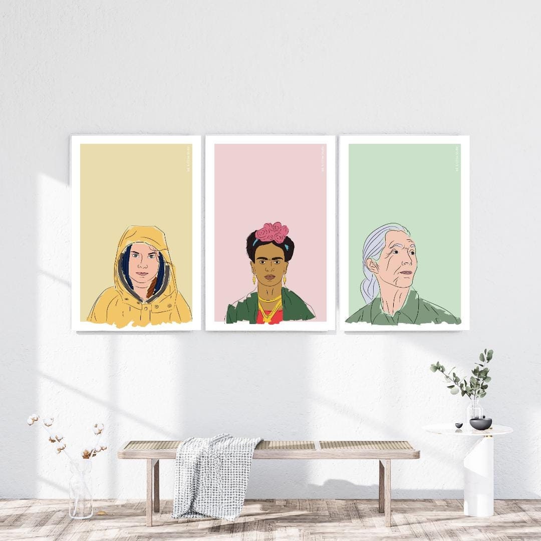 Feminist Icons Wall Art Set - Jane Goodall Greta Thunberg Frida Kahlo ...