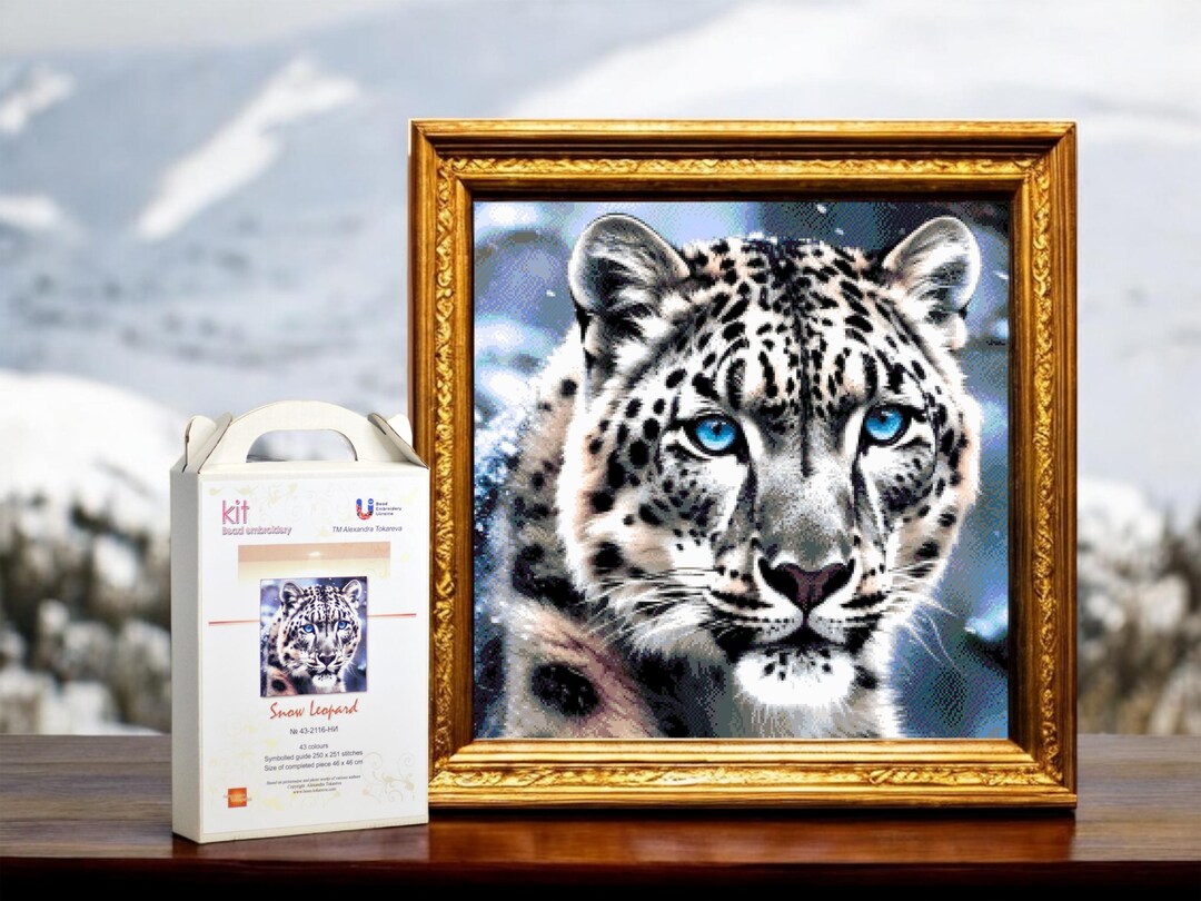 Snow Leopard Embroidery Bead Kit, Complete DIY Kit for Bead Embroidery ...