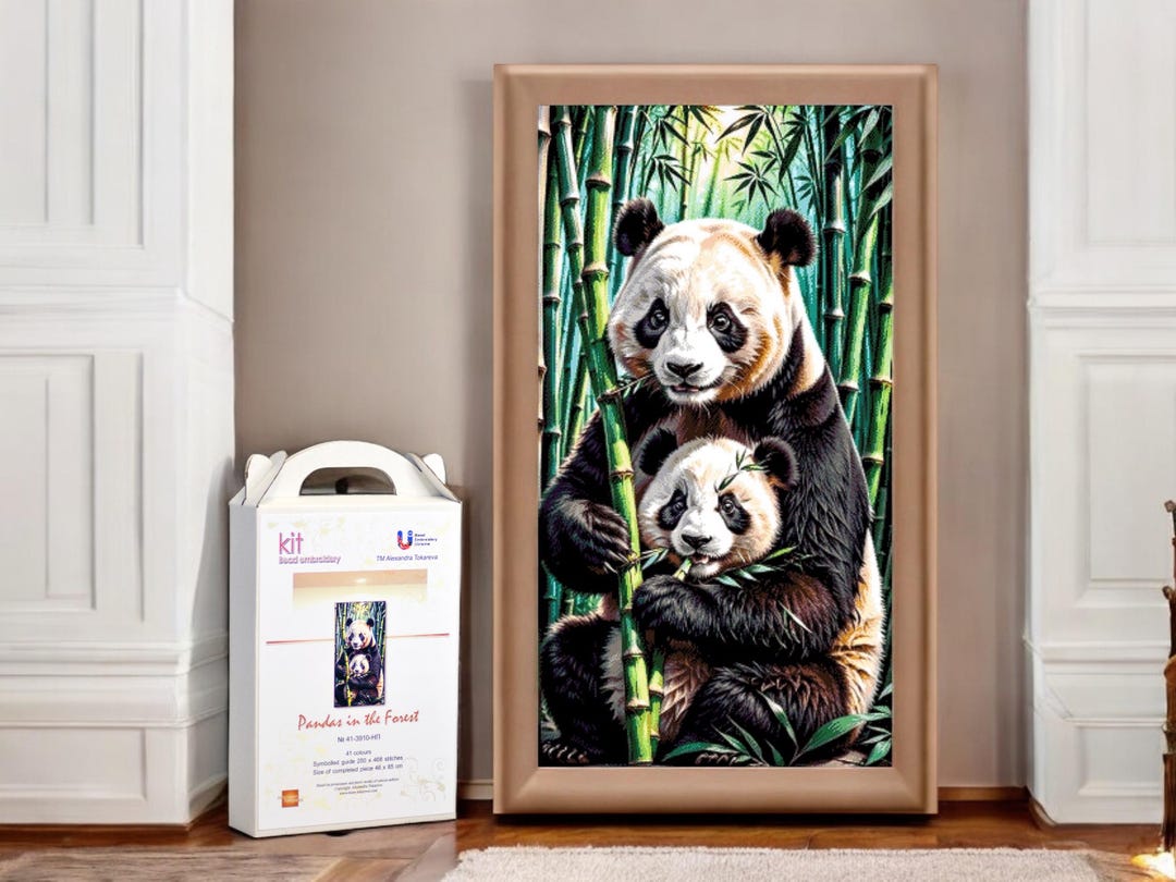 Pandas in the Forest Bead Embroidery Kit DIY Craft Set Full Hand ...