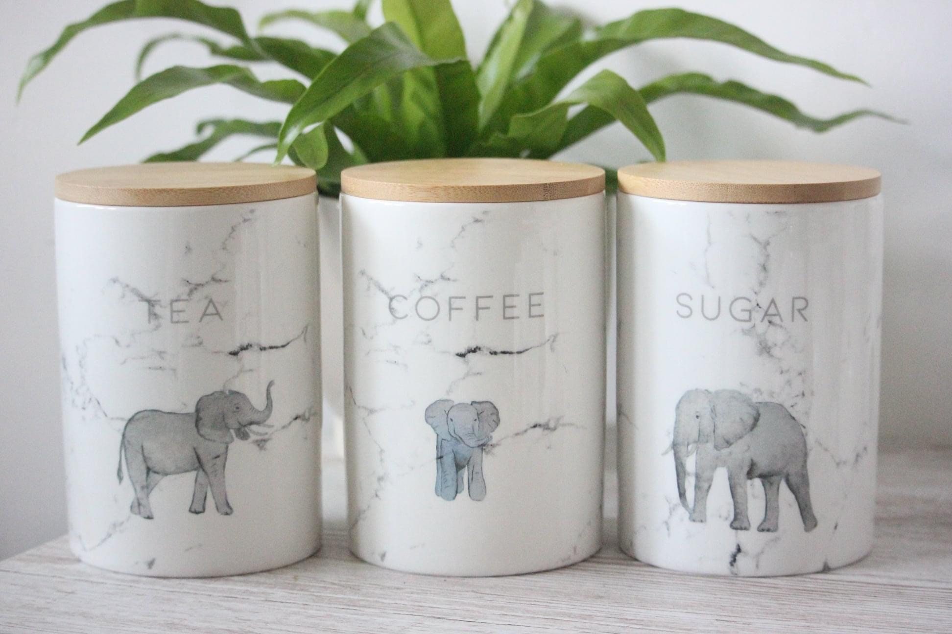 Elephant marble canisters Elephant decor Elephant kitchen | Etsy