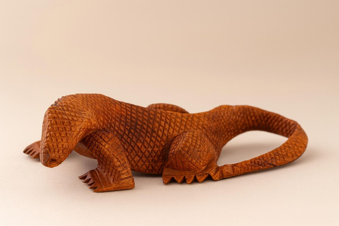 Wooden Komodo Dragon Figurine • Hand-carved Reptile Art • Natural Wood ...