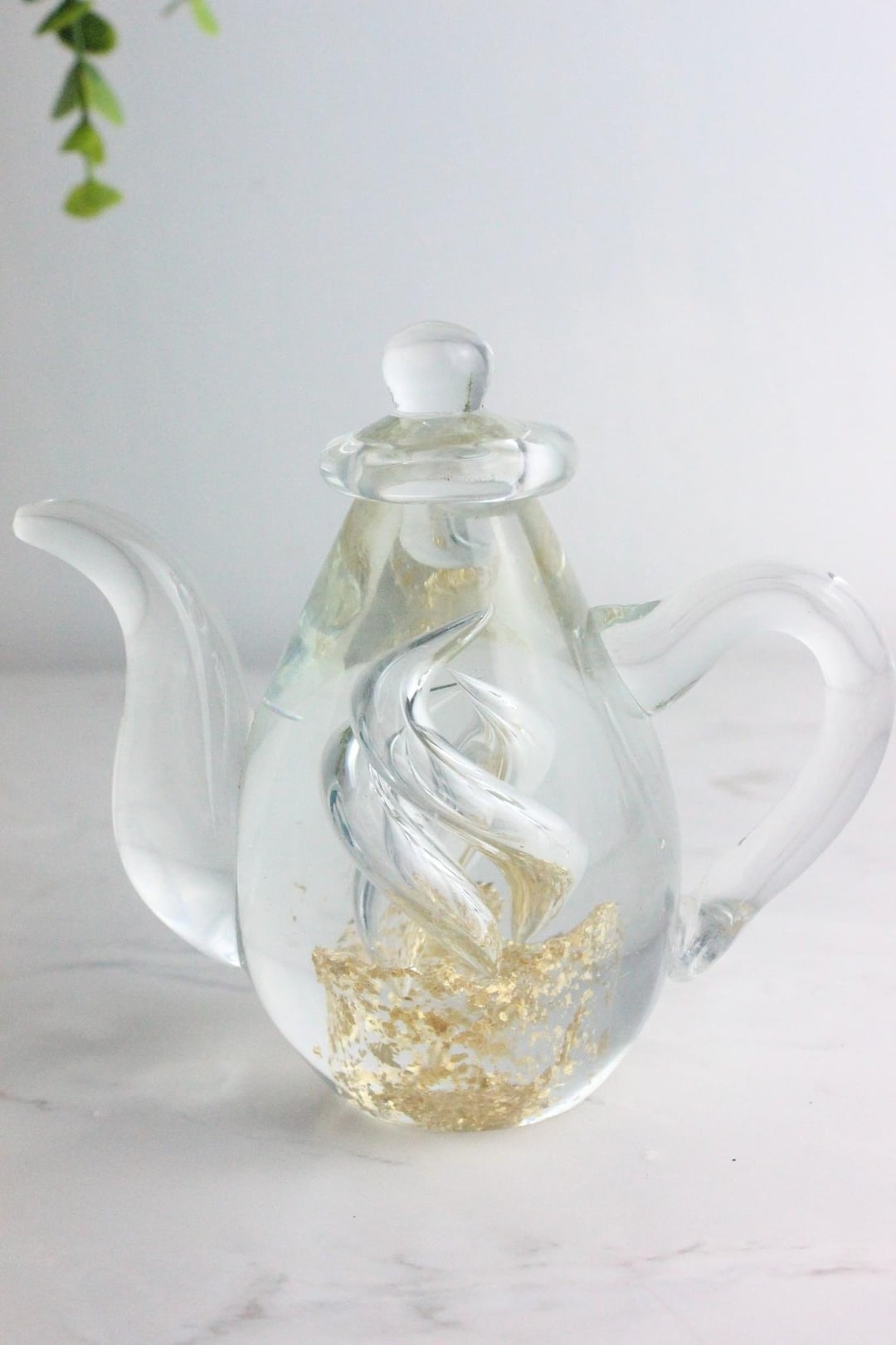 Glass Teapot Paperweight Vintage Paperweight Novelty Paperweight Gold ...