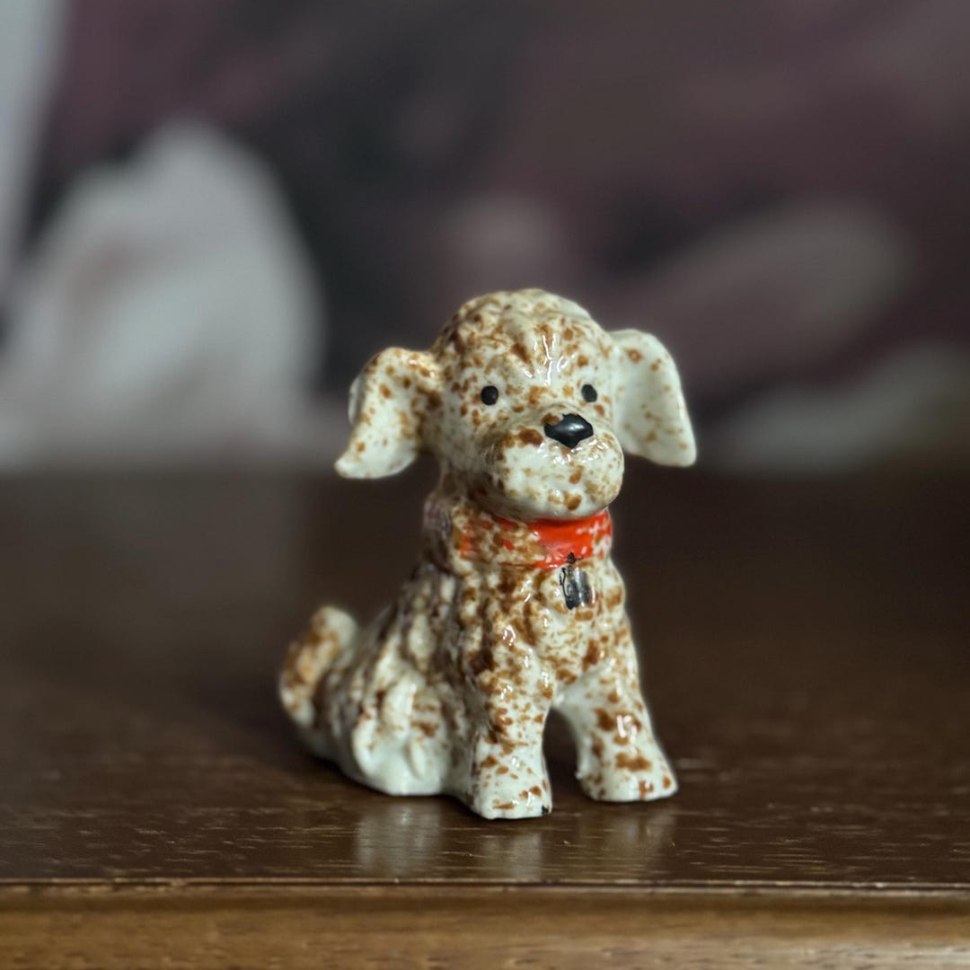Vintage Japan Ceramic Dog Figurine – Speckled Brown and White Puppy ...