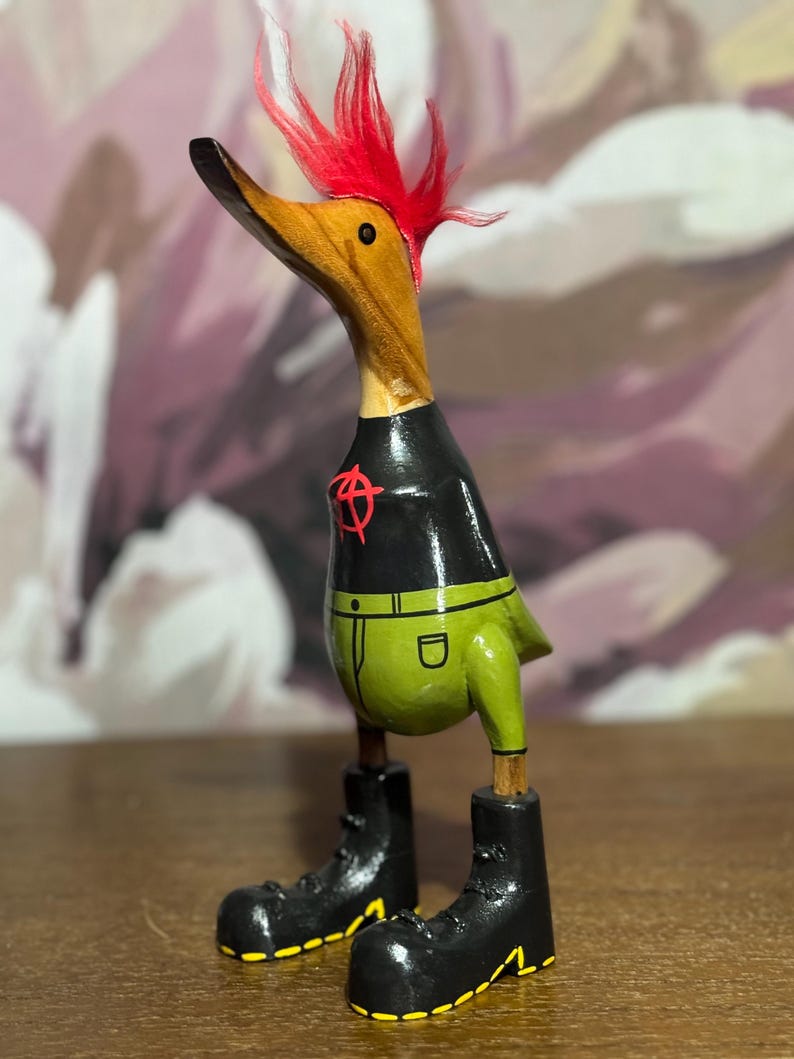 Punk Duck Freestanding Duck Bamboo Root Hand Painted Duck Quirky Fun ...