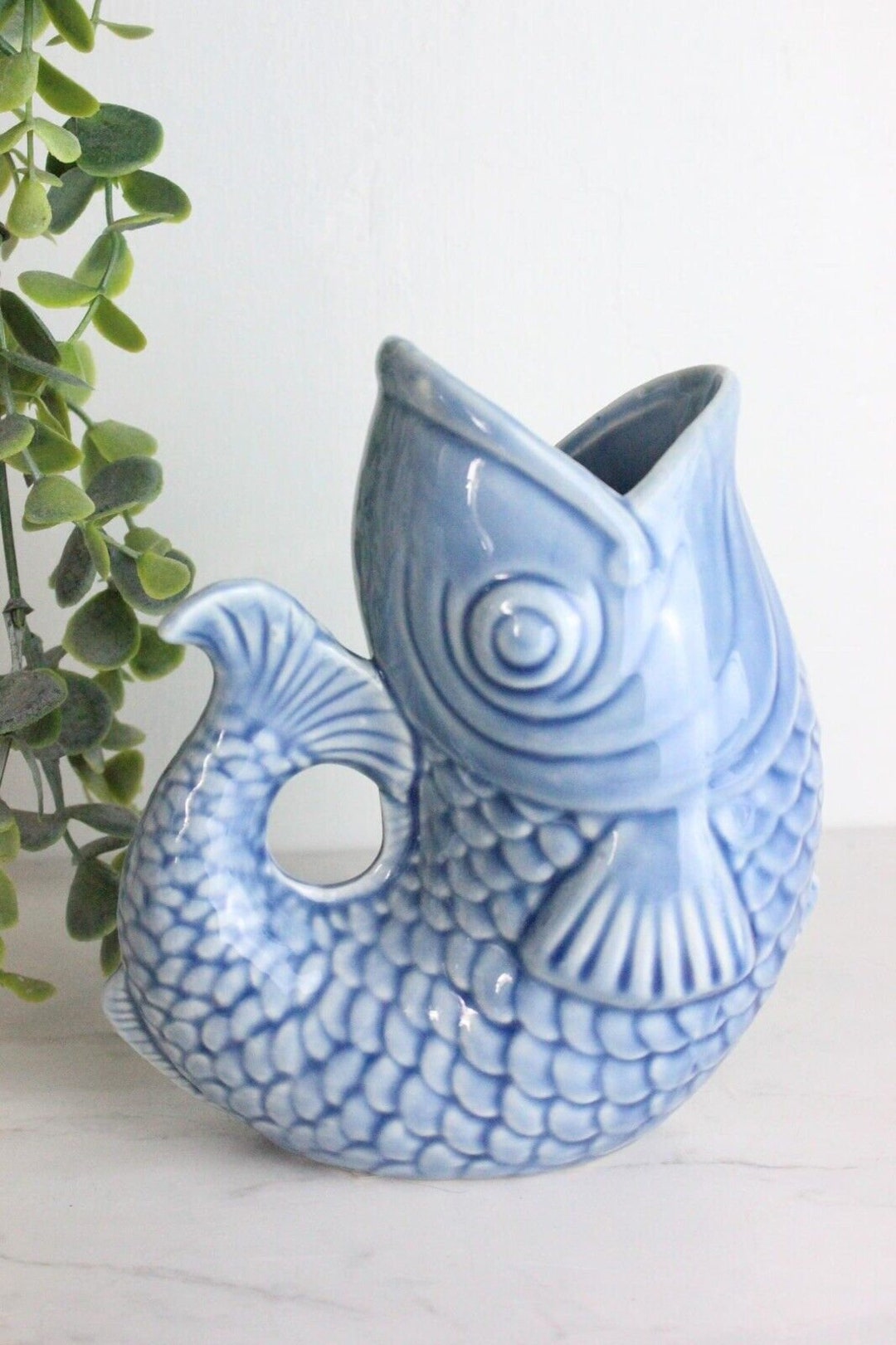 Porcelain Fish Vase - Blue Grey - Gluggle Jug - Fish Decor - Etsy