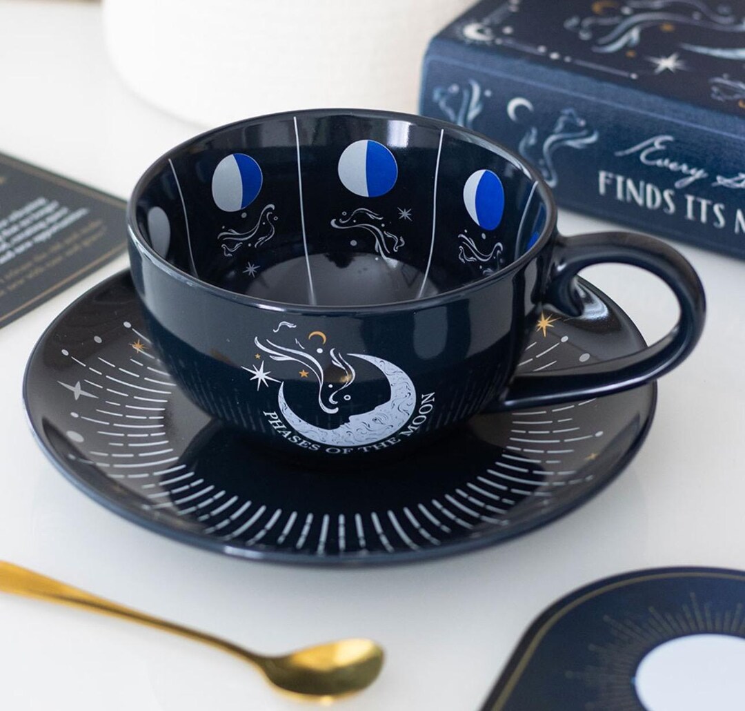 Blue Moon Phase Teacup and Saucer Large 500ml Capacity , Unique ...