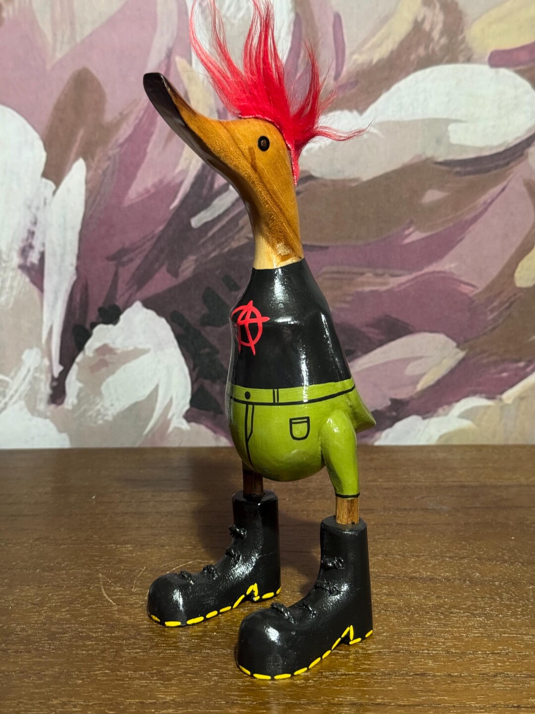 Punk Duck Freestanding Duck Bamboo Root Hand Painted Duck Quirky Fun ...