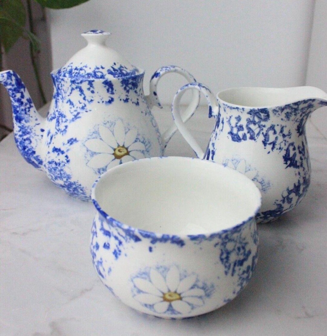 Exclusive Honiton Design White and Blue Tea Set - Etsy