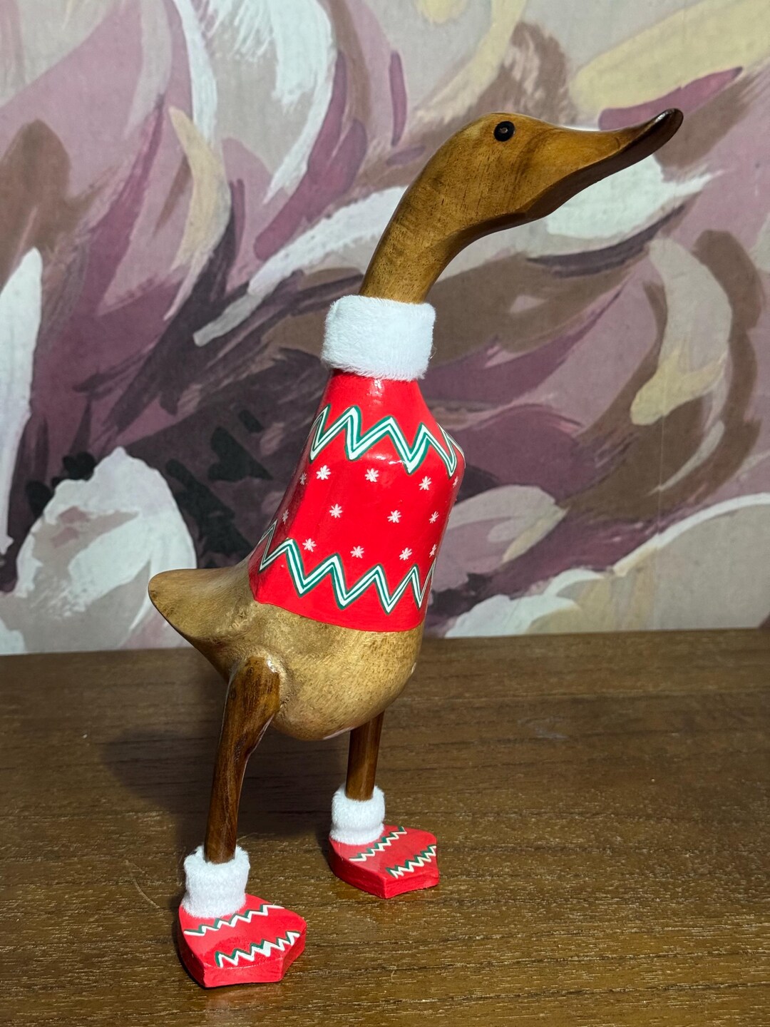 Wooden Duck Figurine in Red Winter Jumper & Boots Christmas Holiday ...
