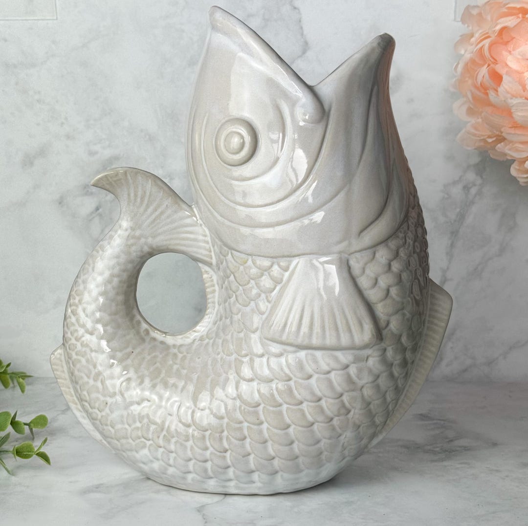 Porcelain Large Fish Vase Gluggle Jug 24.7cm - Etsy