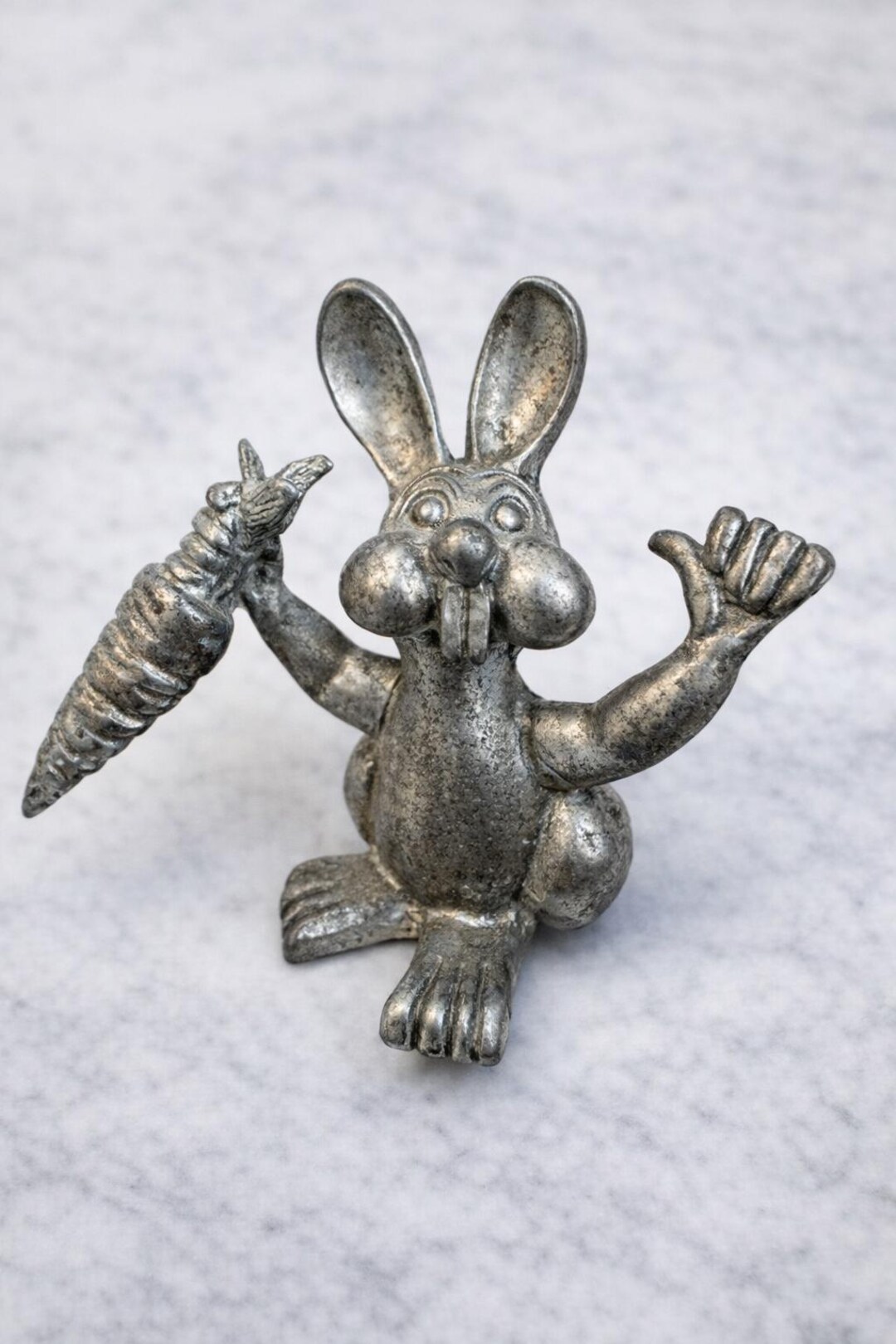 Vintage Pewter Rabbit Figurine Holding Carrot – Cast Metal Bunny ...