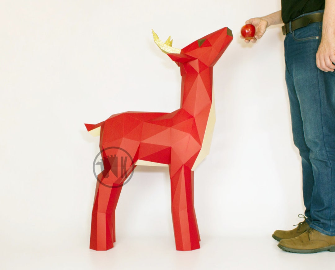 Deer Papercraft Template, Printable PDF Reindeer Pattern, Low Poly ...