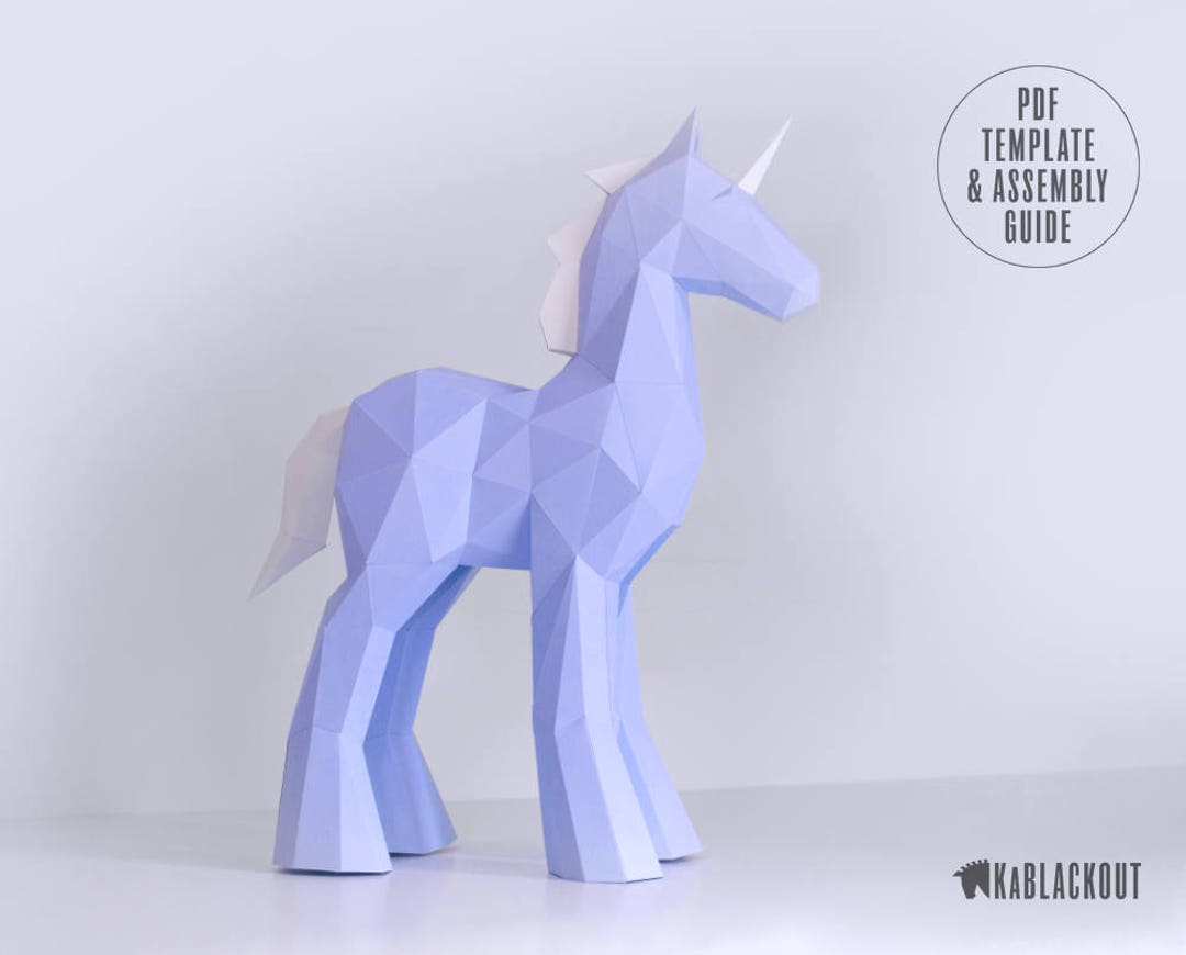 Papercraft Unicorn Template, DIY Unicorn Papercraft, Low Poly Unicorn ...