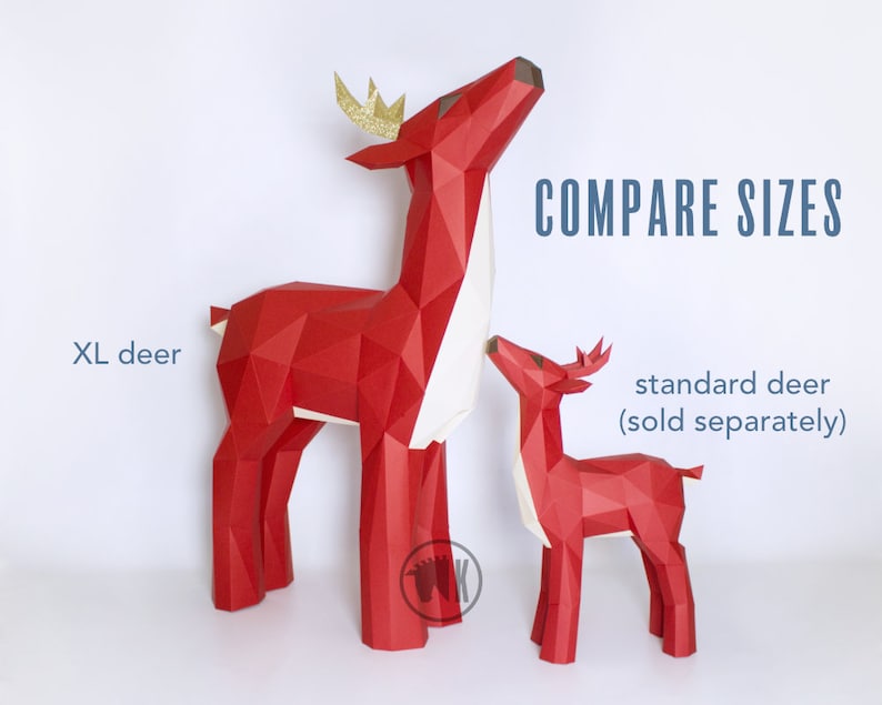 Deer Papercraft Template, Printable PDF Reindeer Pattern, Low Poly ...