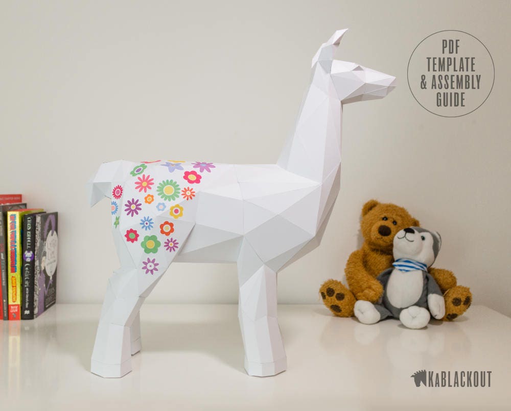 Llama Template, Llama Papercraft Pattern, DIY Low Poly Printable Paper ...
