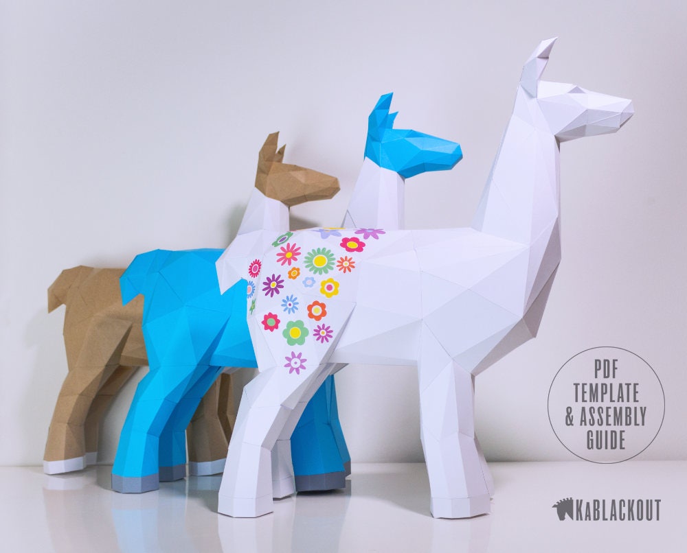 Llama Template, Llama Papercraft Pattern, DIY Low Poly Printable Paper ...