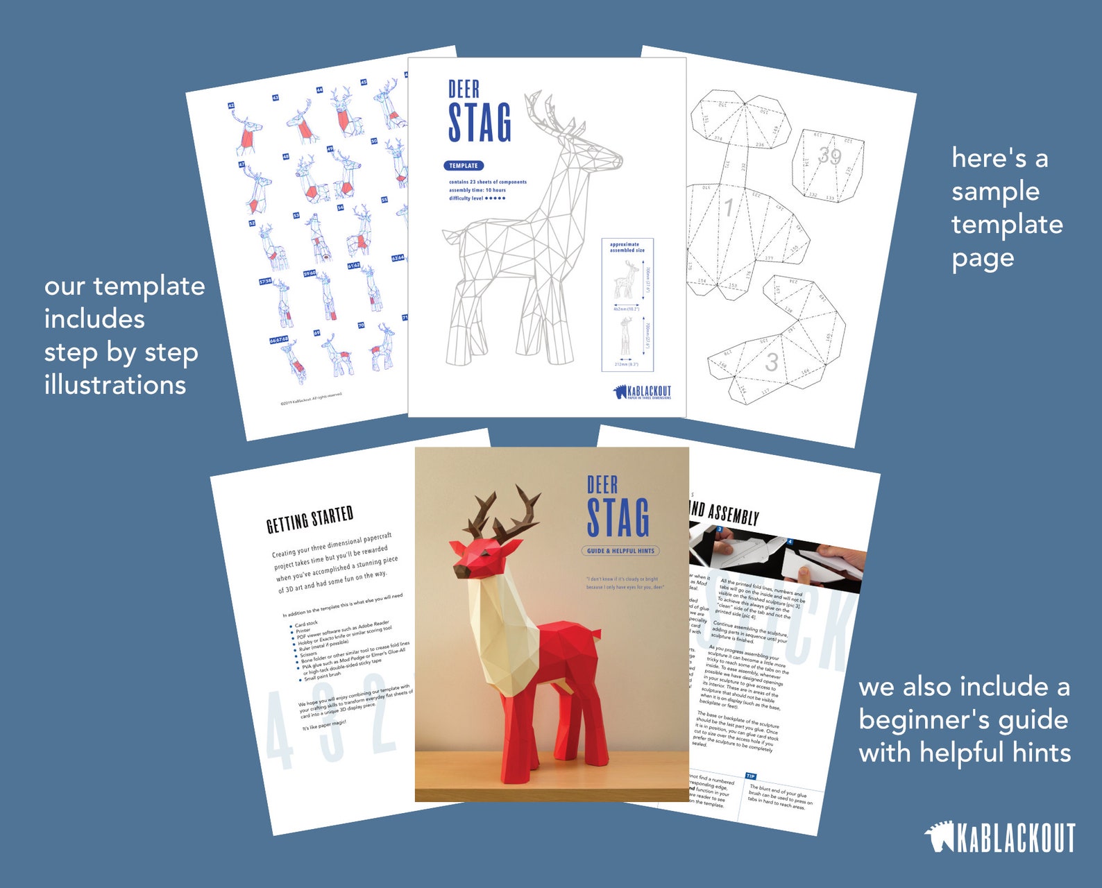 Deer Stag Papercraft Template DIY Papercraft Deer Stag Low | Etsy