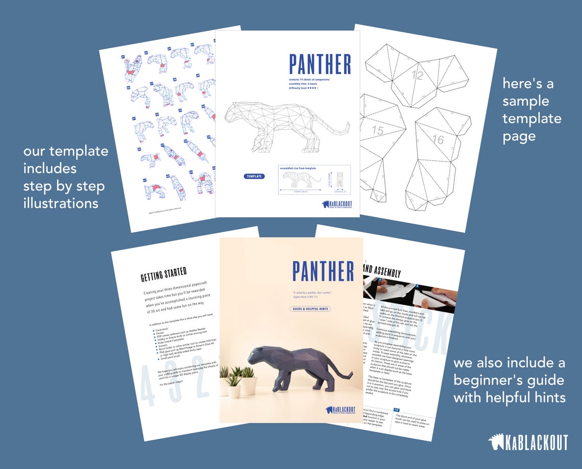 Panther Papercraft Template Papercraft Panther Polygonal | Etsy