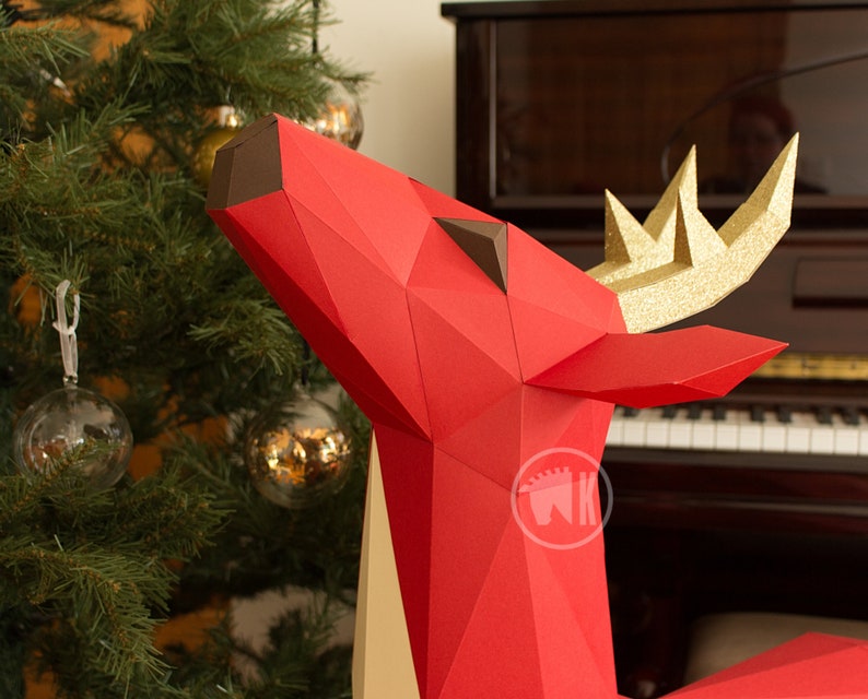 Deer Papercraft Template, Printable PDF Reindeer Pattern, Low Poly ...