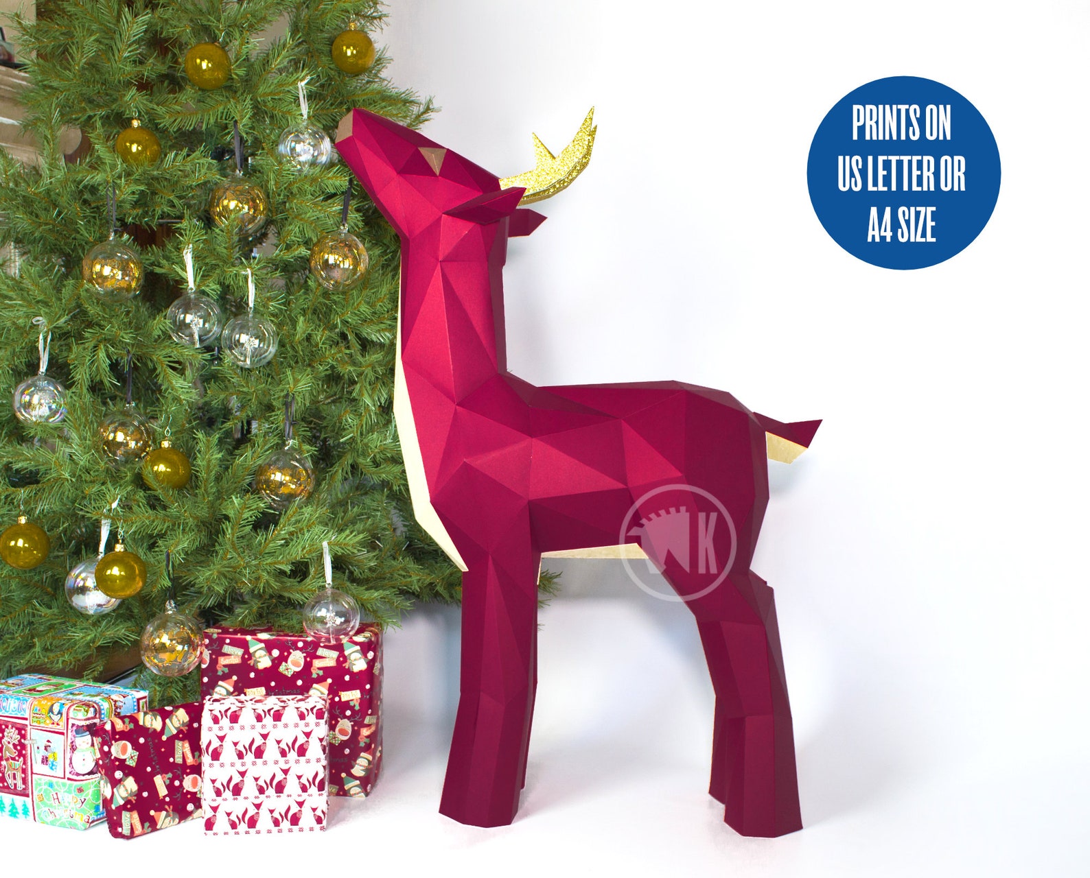 Deer Papercraft Template, Printable PDF Reindeer Pattern, Low Poly ...