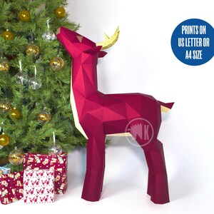 Deer Papercraft Template, Printable PDF Reindeer Pattern, Low Poly ...