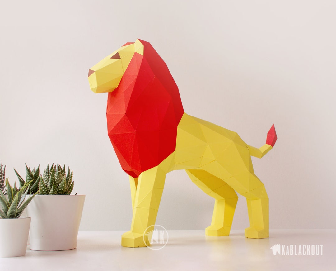 Lion Papercraft Template, Papercraft Lion, 3D Paper Lion, Polygonal ...