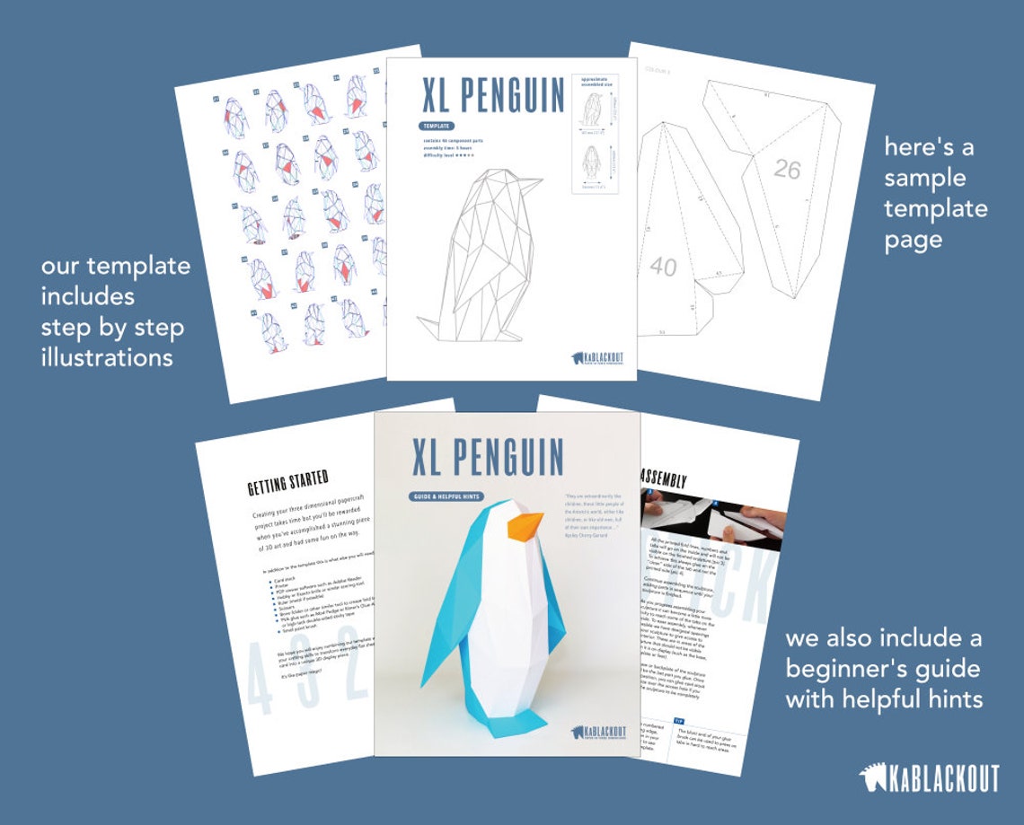 XL Penguin Template, Papercraft Penguin Pattern PDF, Low Poly Penguin ...