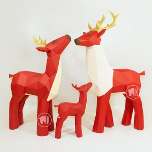 Deer Papercraft Bundle, Papercraft Deer Templates, Papercraft 3D, Low ...