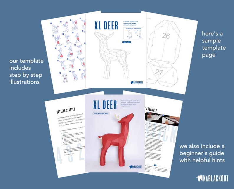 Deer Papercraft Template, Printable PDF Reindeer Pattern, Low Poly ...