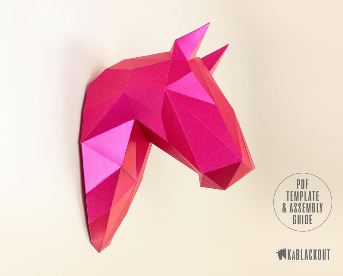 Horse Wall Trophy Papercraft Template DIY Horse Head Low | Etsy