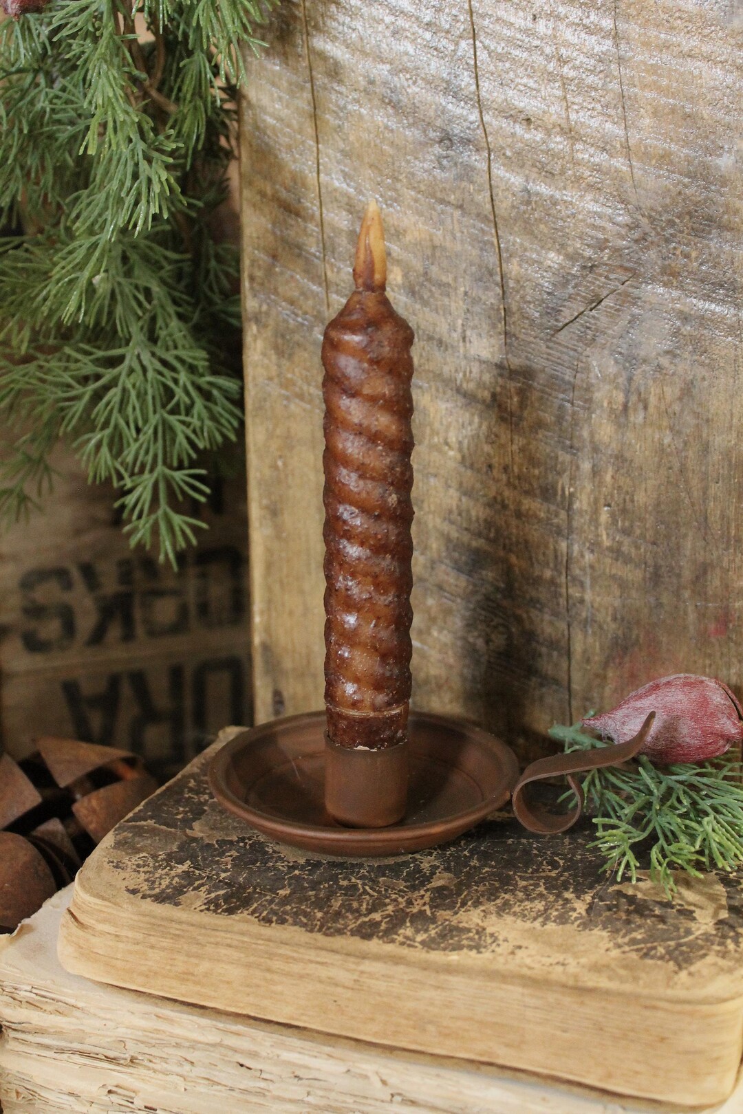 Burnt Mustard Twist Flicker Flame Taper Candle - Etsy