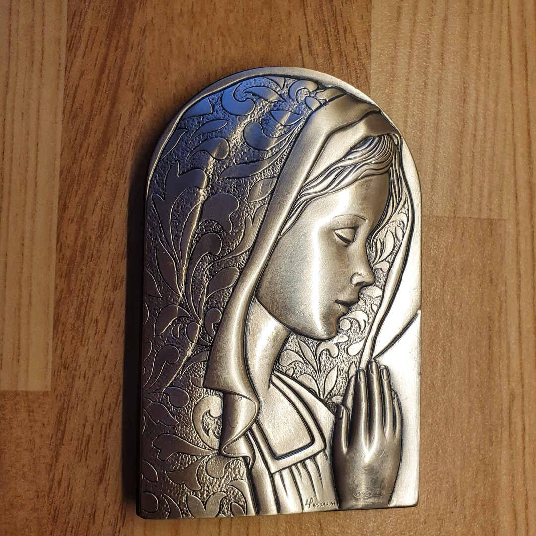Virgin Mary Silver Metal Plaque - A Symbol of Faith and Protection. It ...