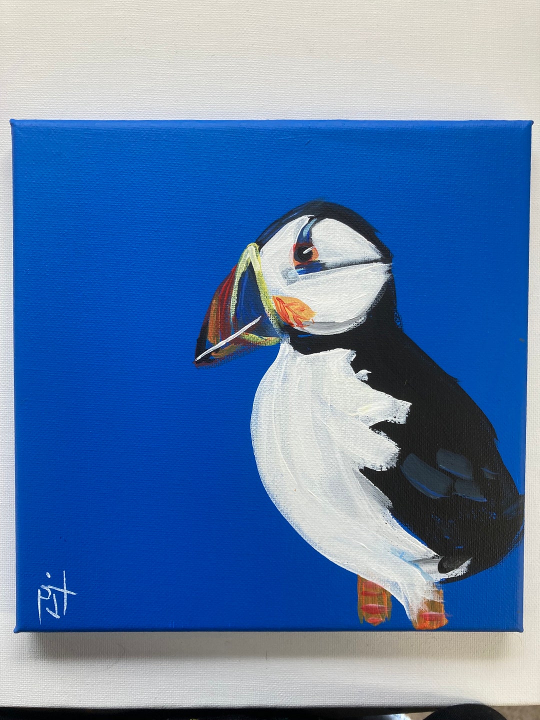 Original Art Puffin Blue - Etsy