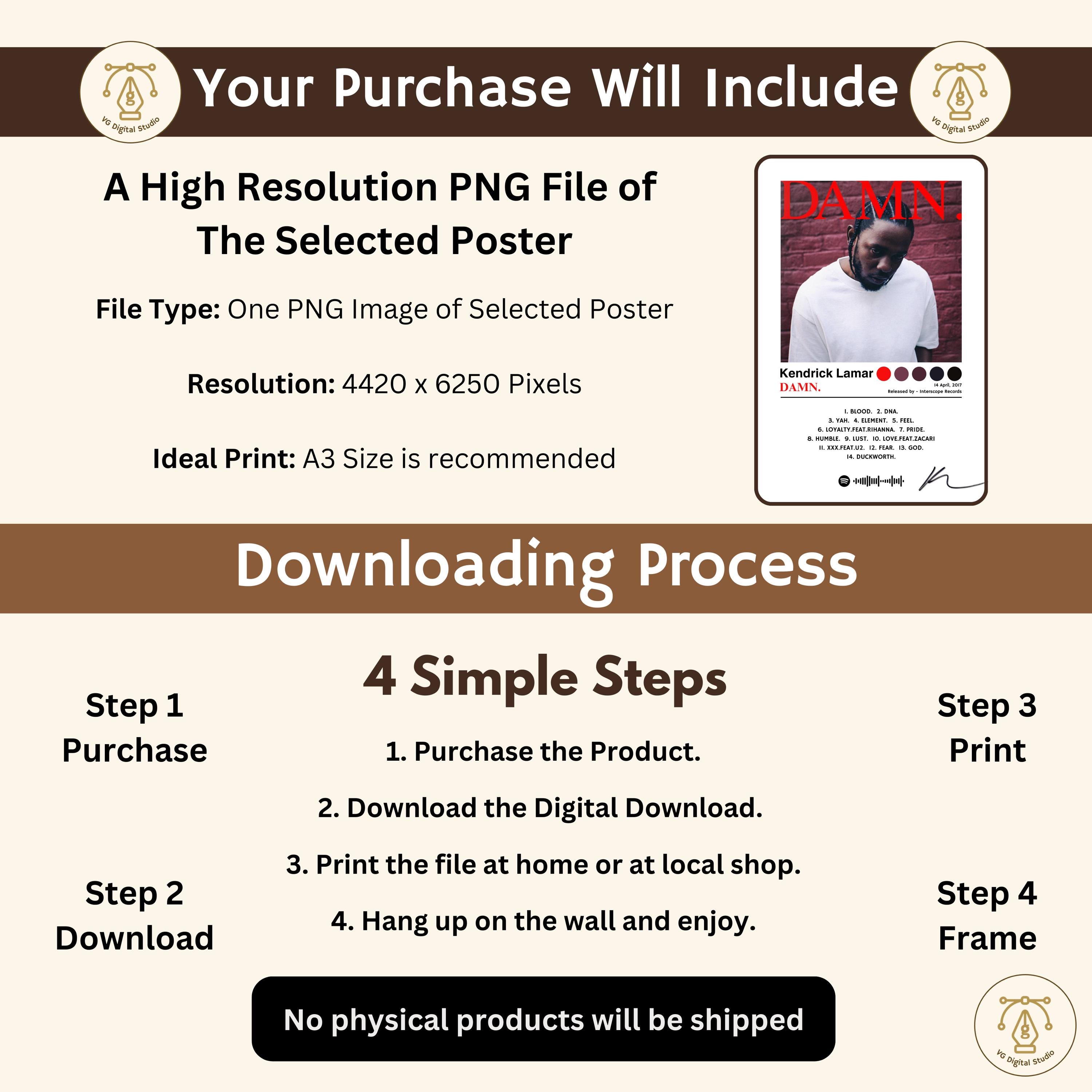 Kendrick Lamar Damn Album Cover Poster, Vinyl Digital Print, Rap Hip ...